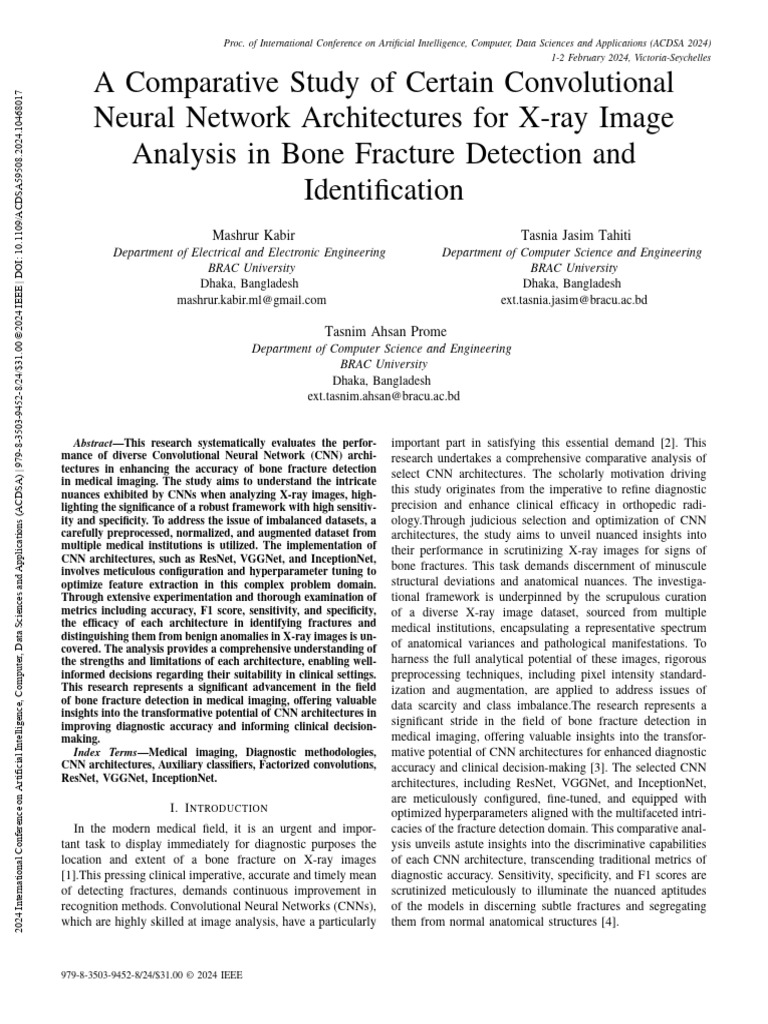 2.A Comparative Study of Certain Convolutional Neural Network Architectures For X-Ray Image ...
