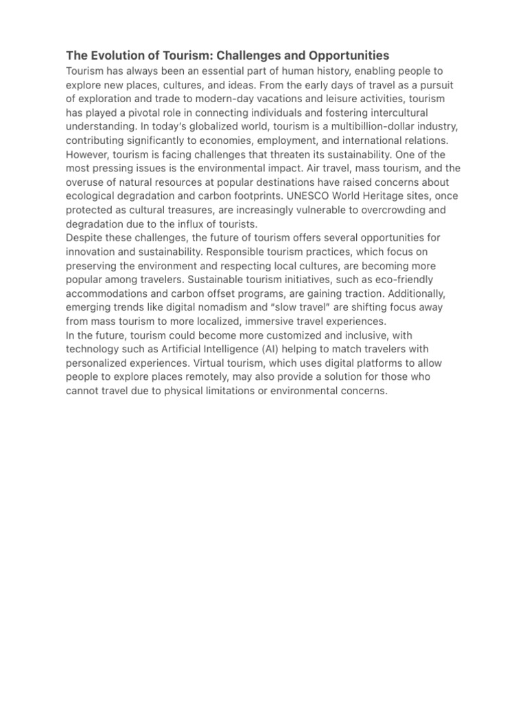 The Evolution of Tourism: Challenges and Opportunities | PDF