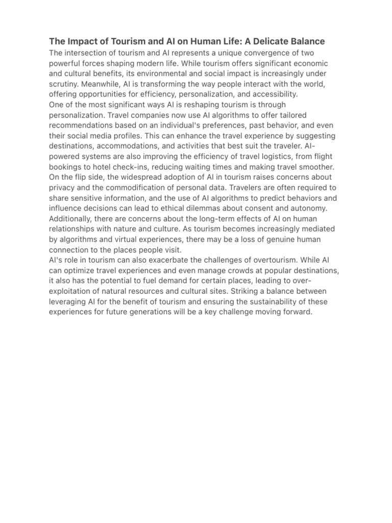 Tourism and AI: Balancing Impact and Ethics | PDF