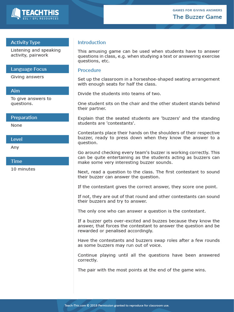 The Buzzer Game | PDF