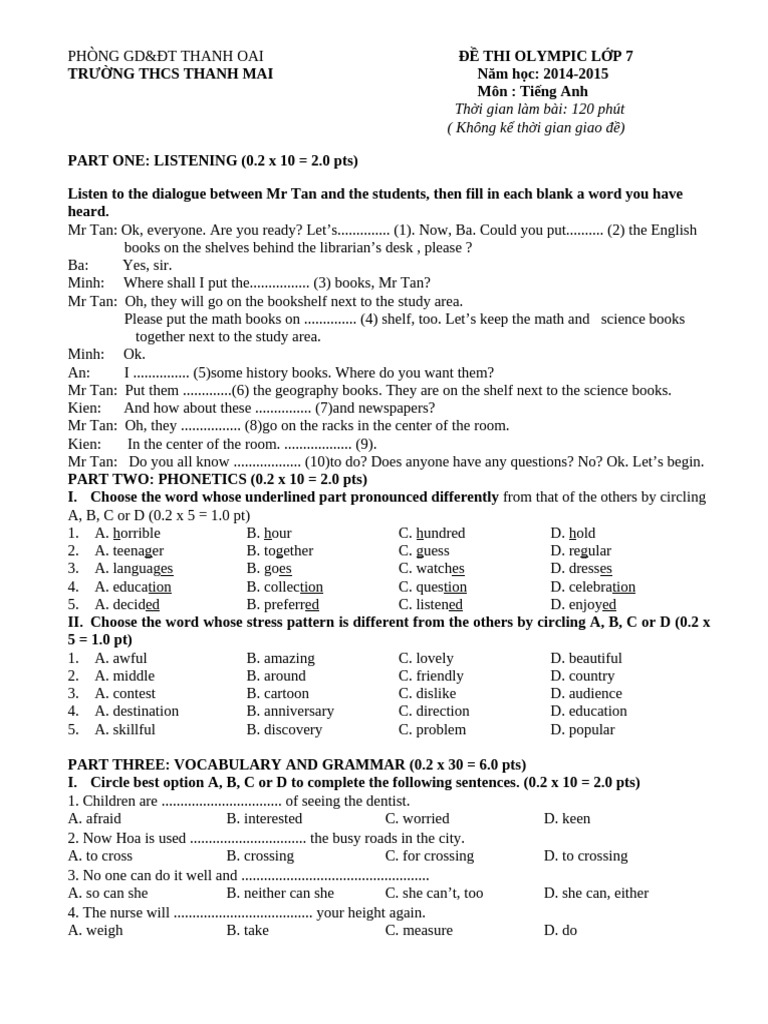 Olympic English Exam for 7th Grade | PDF