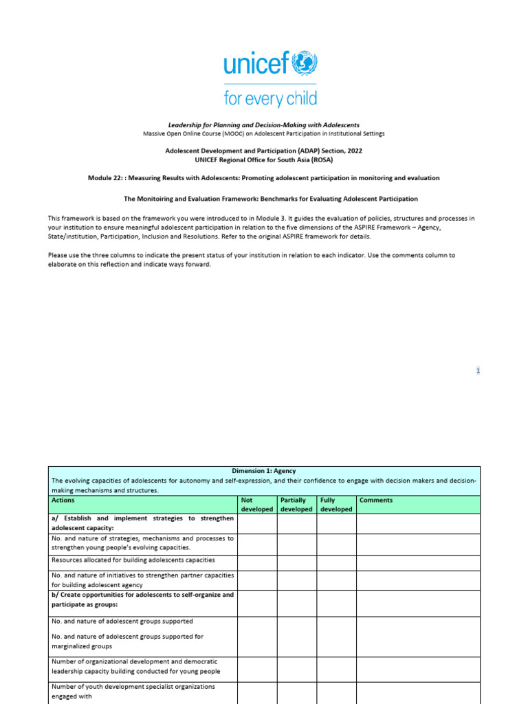 ASPIRE_Monitoring-and-Evaluation-Framework-Tool | PDF | Governance | Policy