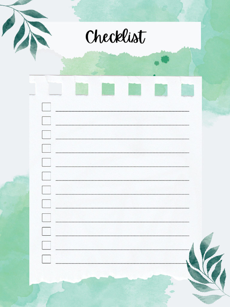 Green and White Torn Paper Watercolor Checklist | PDF