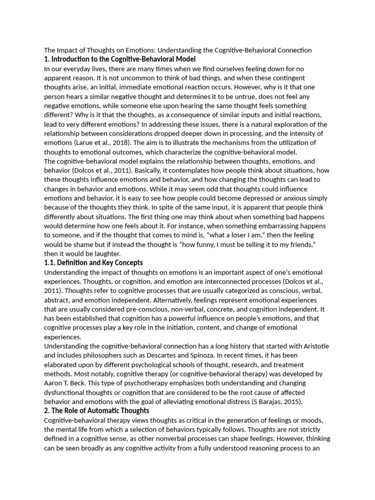 Thoughts and Emotions: A CBT Overview | PDF | Cognitive Behavioral ...