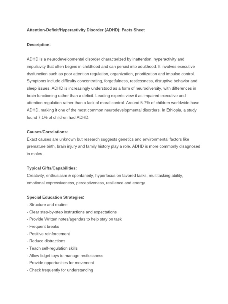 Attention-Deficit_Hyperactivity Disorder (ADHD)_ Facts Sheet | PDF ...
