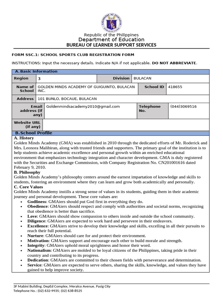 Golden Minds Academy Sports Club Form | PDF | Sports | Goal