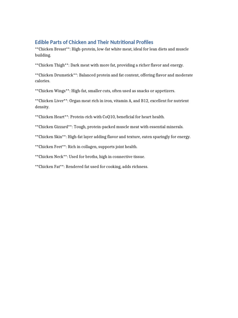 Nutritional Guide to Chicken Parts | PDF
