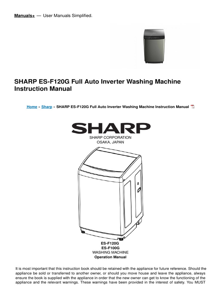 Sharp ES-F120G Washing Machine Manual | PDF | Laundry | Electrical ...