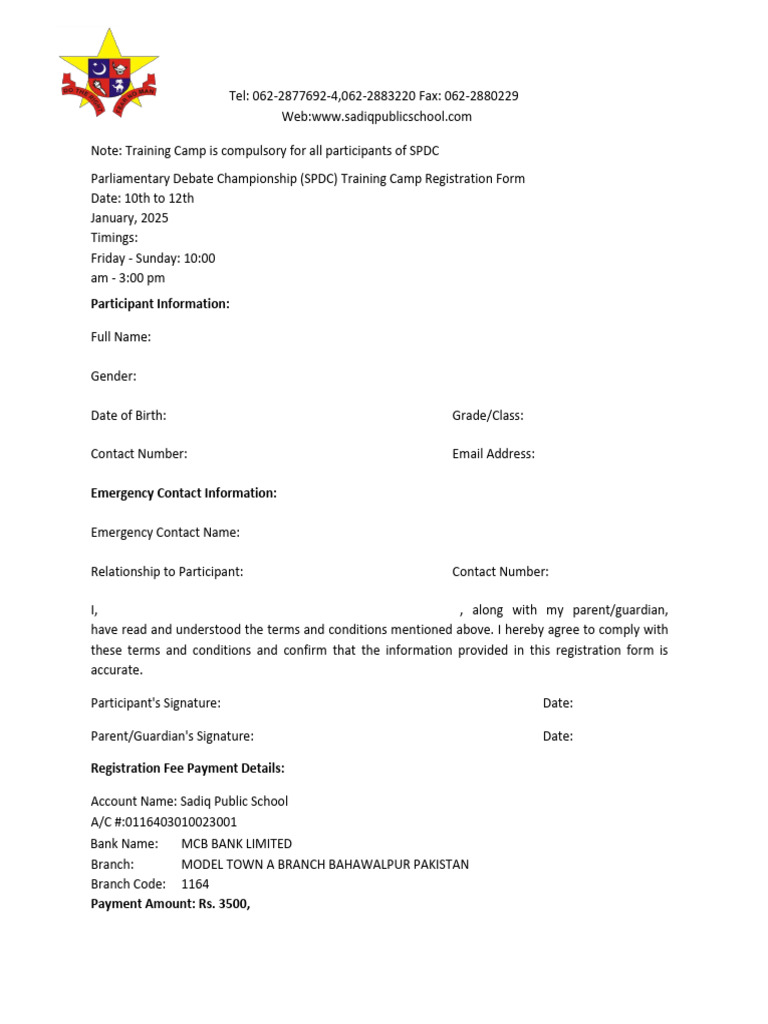 Registration Form For Training Camp SPDC 2025 | PDF