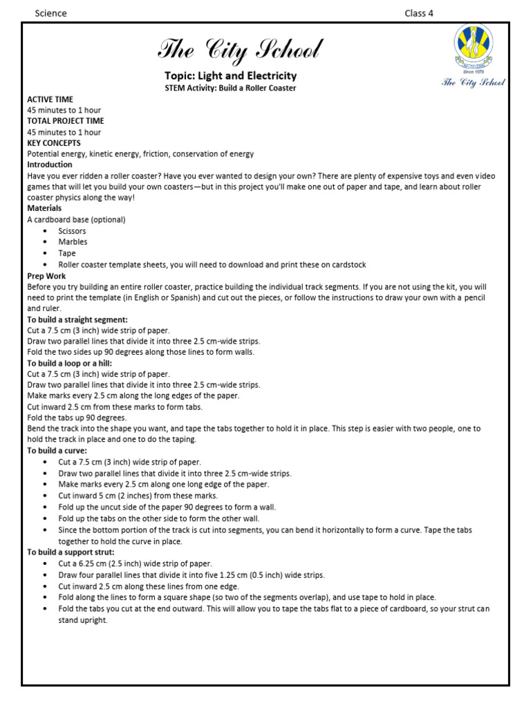 STEM Activity Build A Roller Coaster | PDF | Friction | Potential Energy