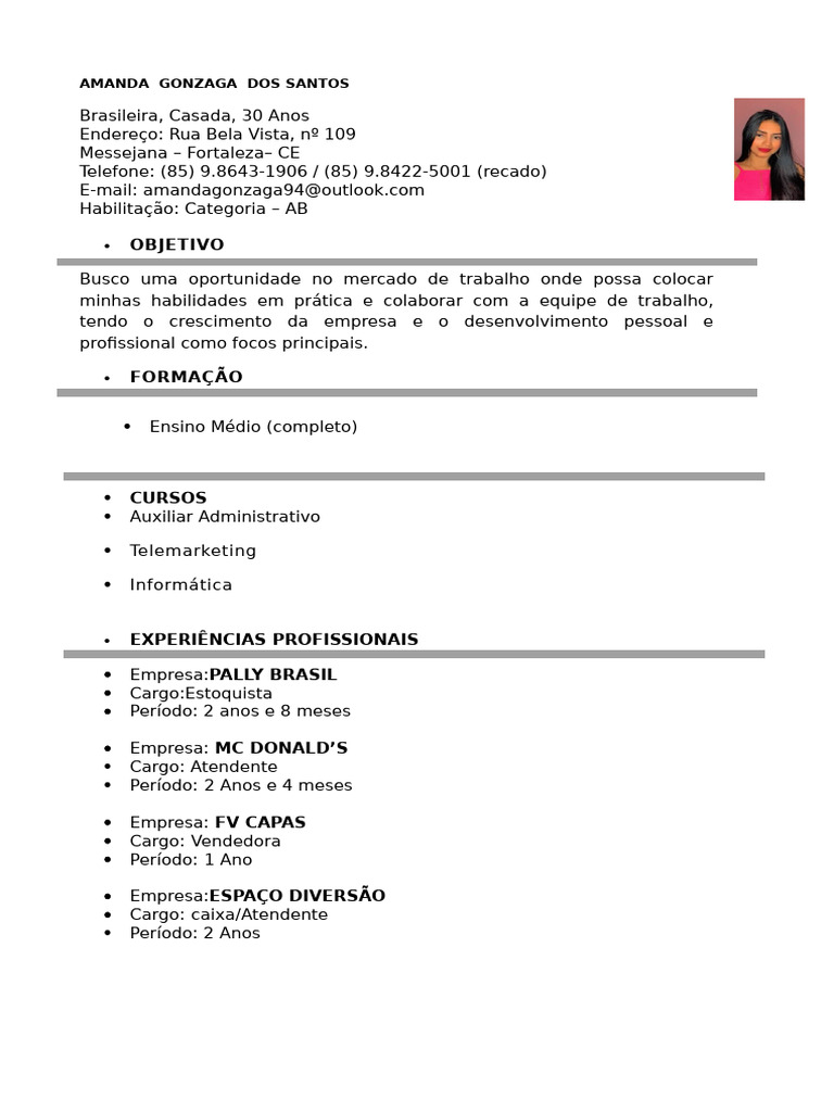 AMANDA Curriculo | PDF