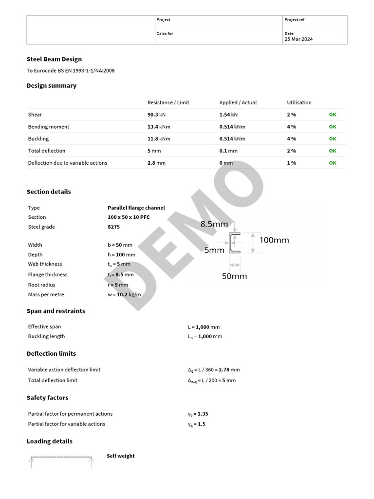 Steel Beam Eurocode 25 03 2024 1137 | PDF | Buckling | Bending
