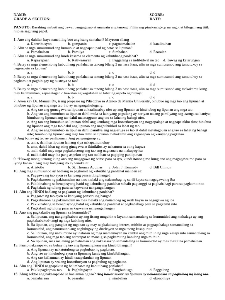 Q1 ESP QUIZ 1 & 2 | PDF