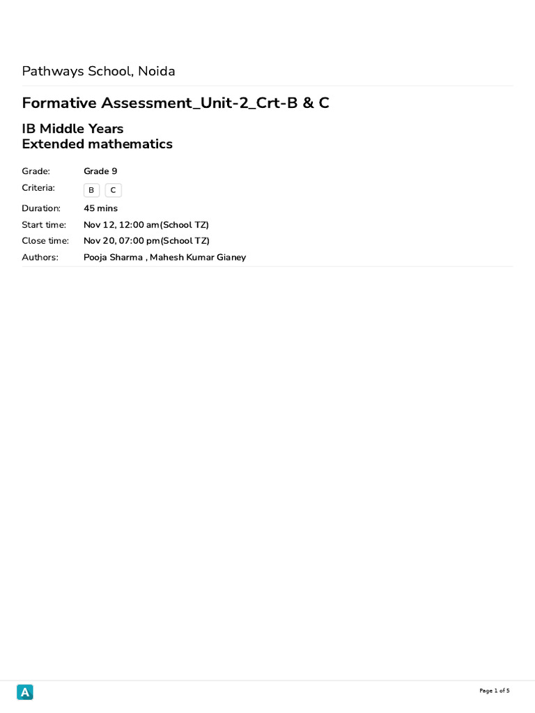 Formative Assessment_Unit-2_Crt-B & C (4NWPYT) | PDF | Area | Triangle