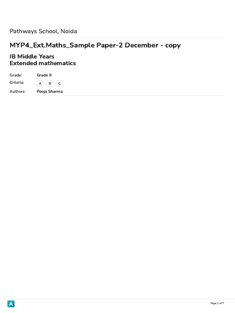MYP4 - Ext Maths - Sample Paper-2 December - Copy (FHZX36) | PDF ...