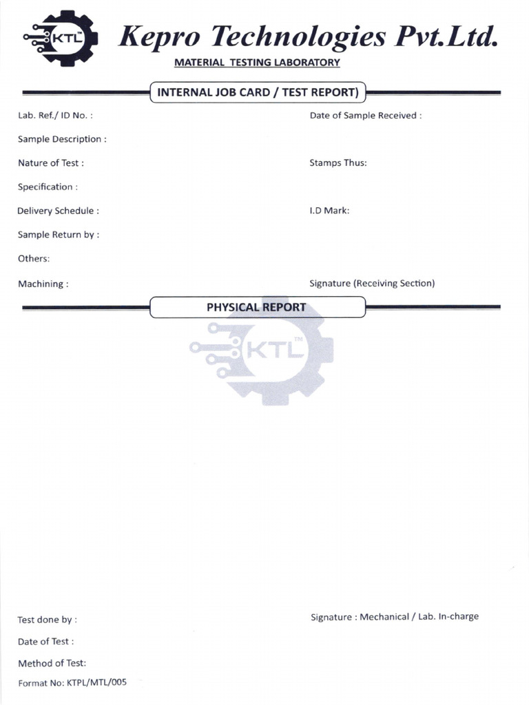 Pharmacy Laboratory Job Card Template | PDF