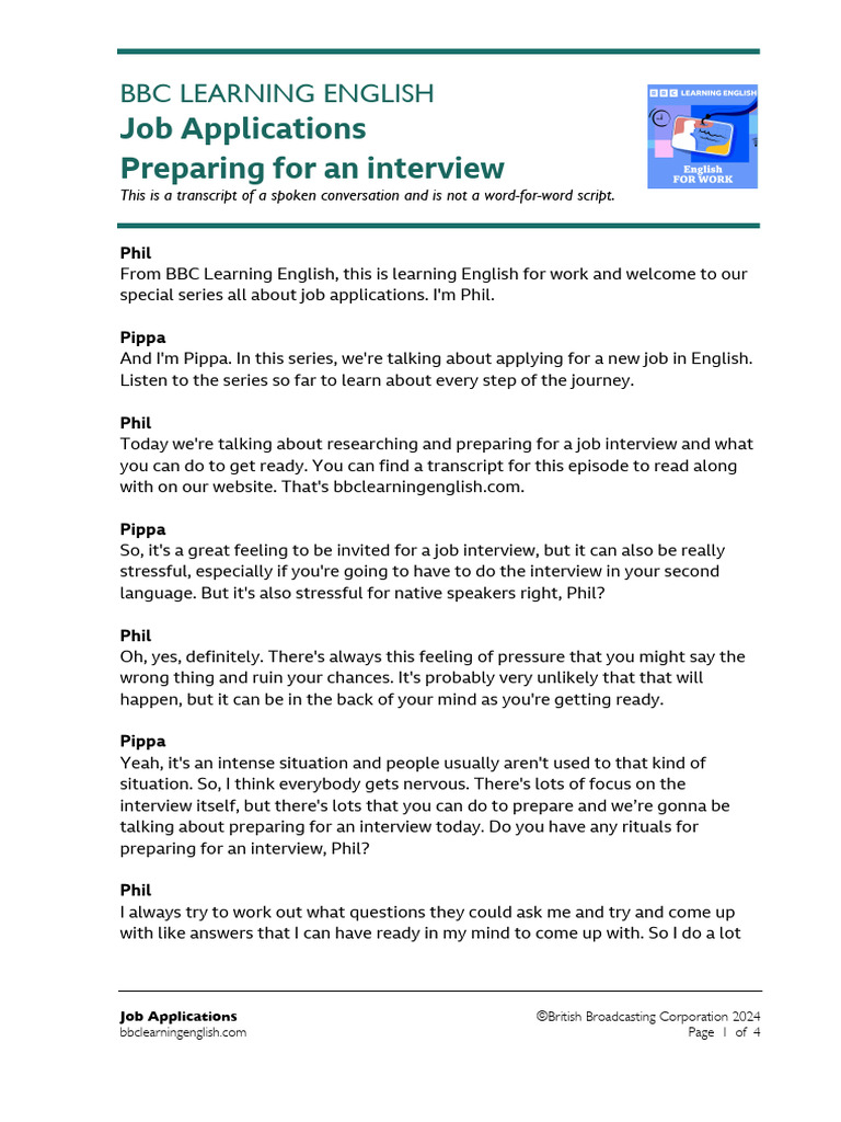 Job Interview Preparation Tips | PDF | Job Interview | English Language
