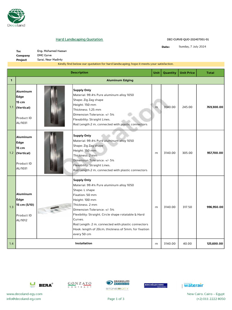 DMC Curve - Sarai - Quotation - Aluminum Edge, Loose Gravel, Geotextile ...