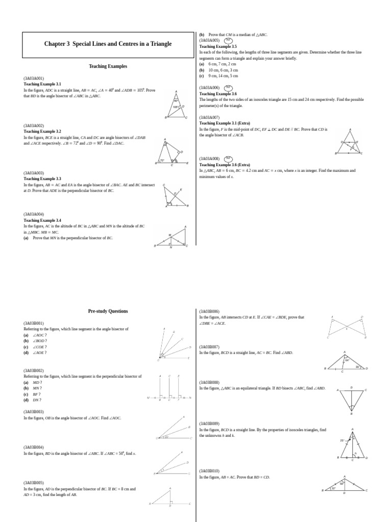 S3A Ch3 Special Lines and Centres in A Triangle | PDF | Triangle | Elementary Geometry