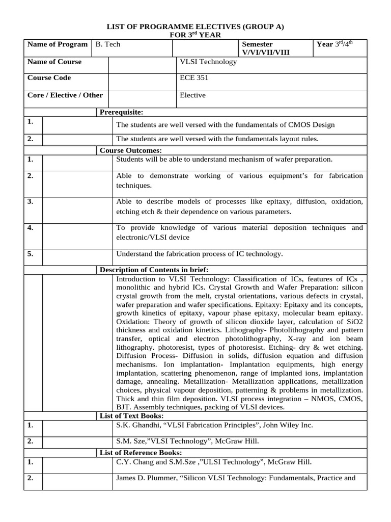 VLSI Technology | PDF | Photolithography | Epitaxy
