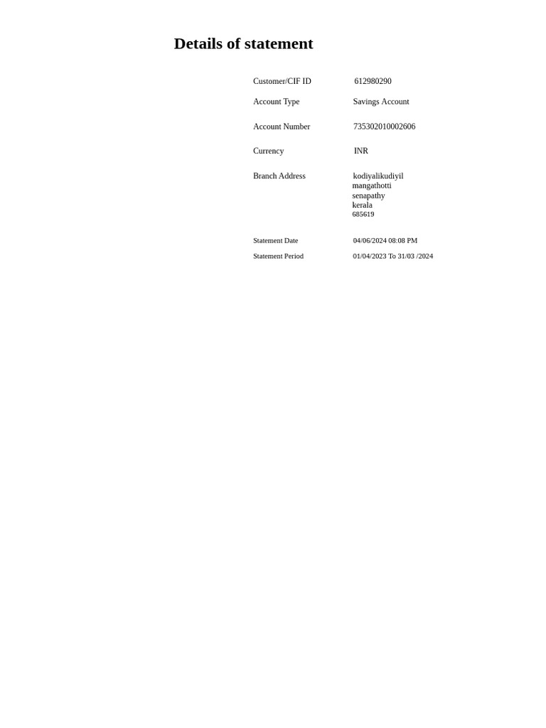 Union Bank Account Statement Details | PDF