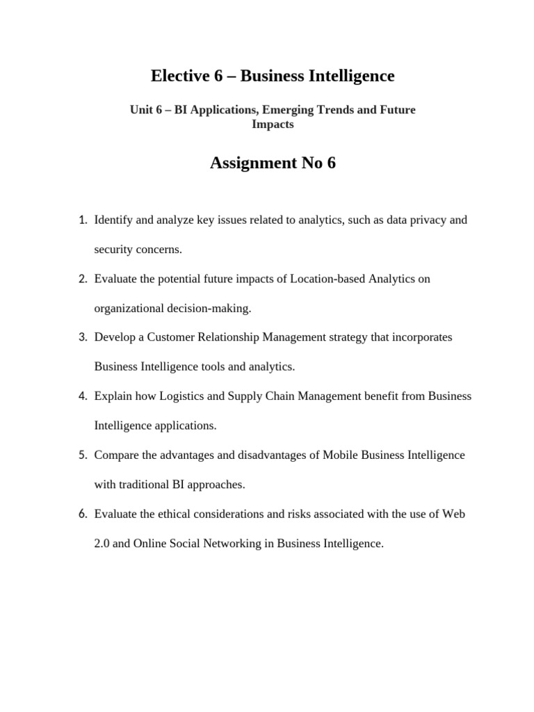 BI UNIT 6 Assignment | PDF