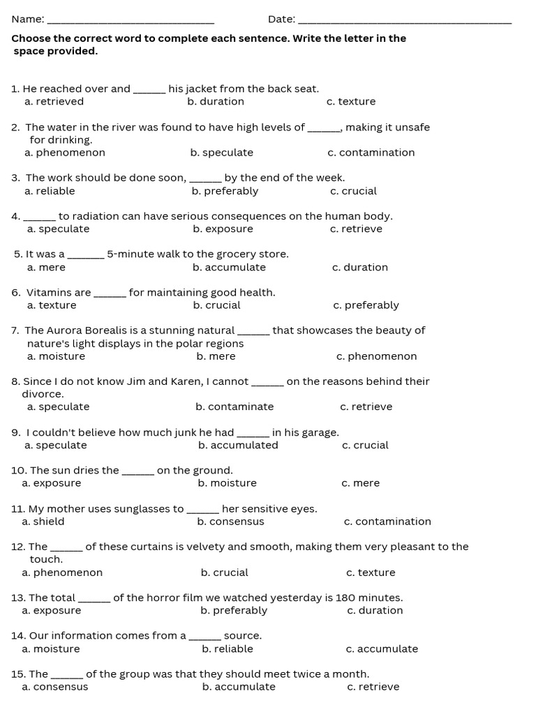 Vocab Test B1 (From Lesson 7) | PDF