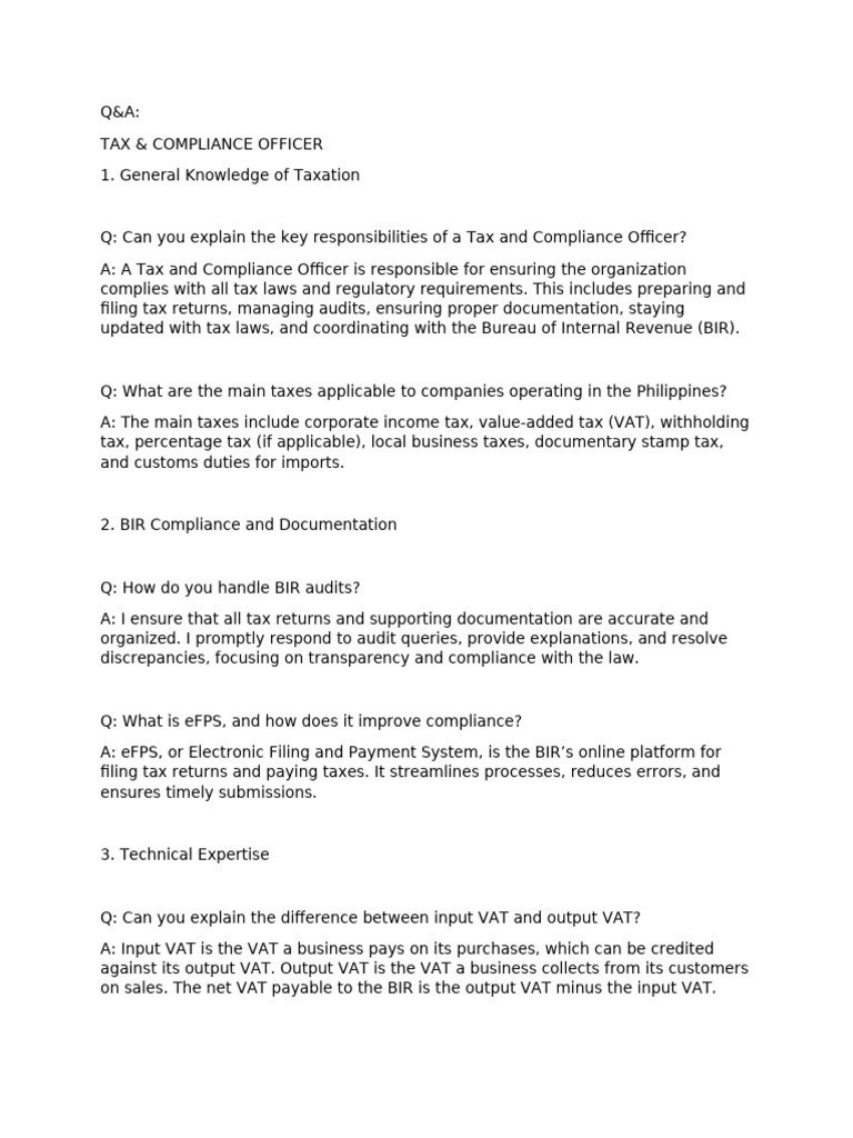 Tax Compliance Officer Responsibilities | PDF | Value Added Tax | Taxes