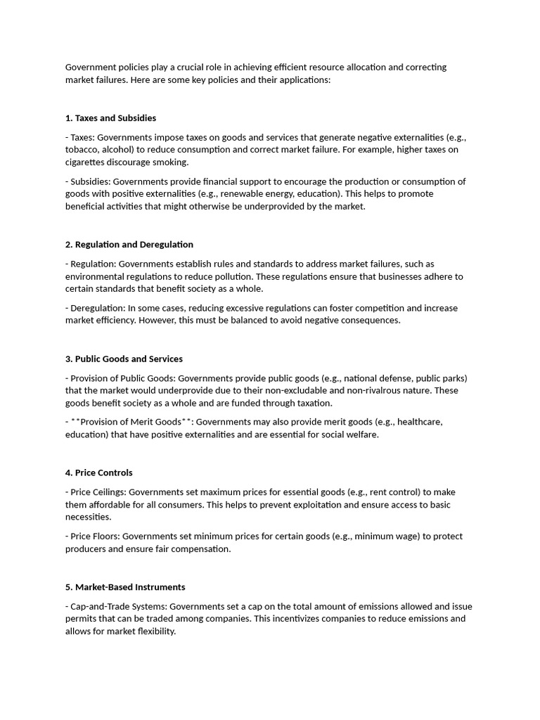 Government Policies - Microeconomics | PDF | Subsidy | Taxes