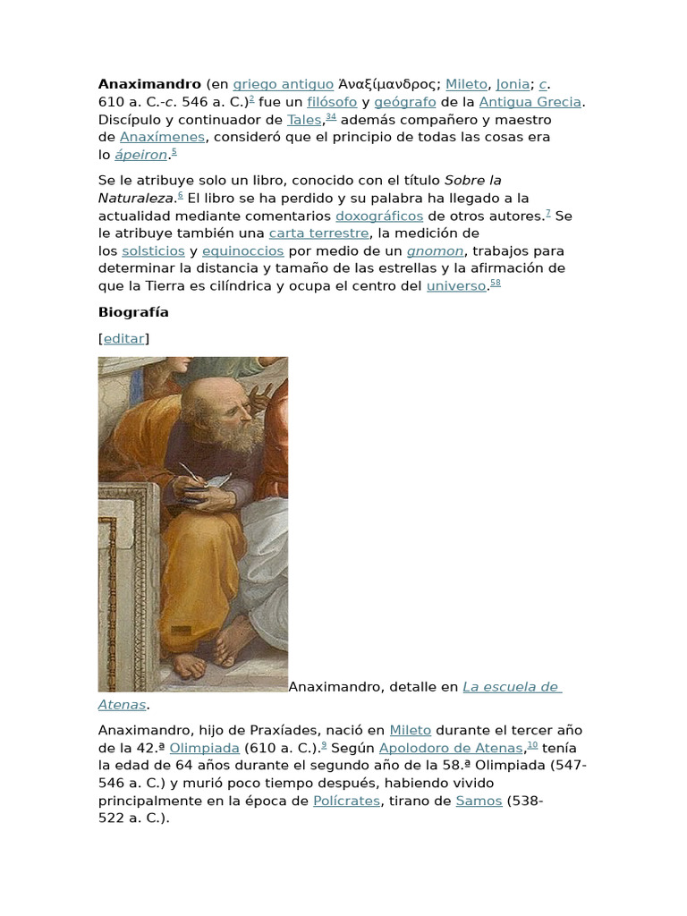 Biografía de Anaximandro | PDF | Filosofía griega antigua | Filosofía ...