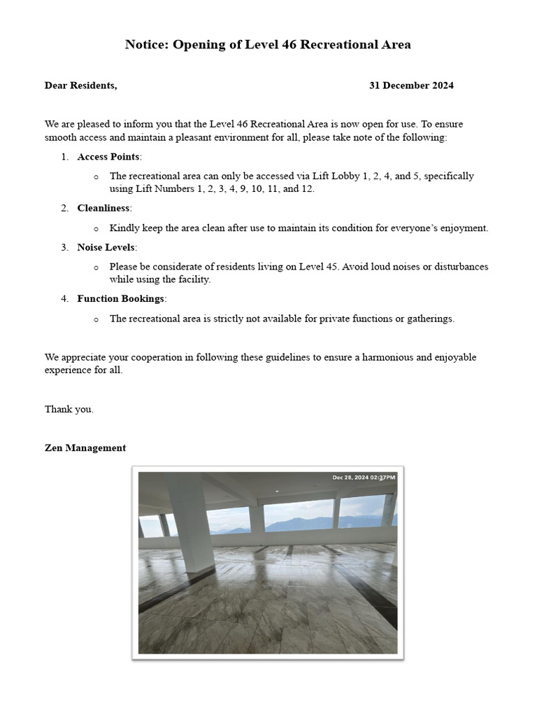 Opening of Level 46 Recreational Area | PDF