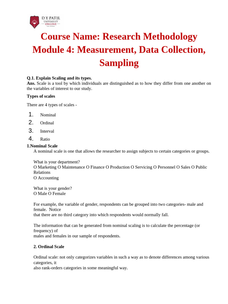 QAB Mod 4 Measurability, Data Collection, Sampling | PDF | Validity (Statistics) | Level Of ...