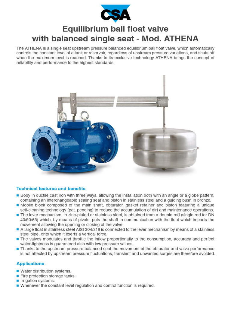 ATHENA-float-valve | PDF | Valve | Mechanical Engineering