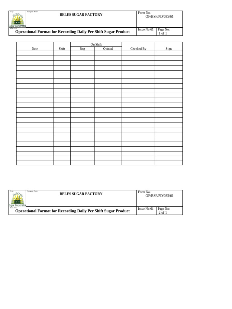 of BSF Per Shift Sugar Product | PDF