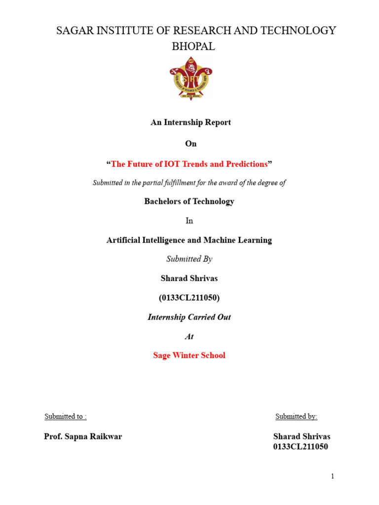 Internship Report For AIML | PDF | Internet Of Things | Automation