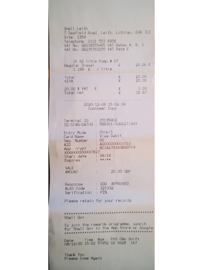 Fuel Receipt | PDF