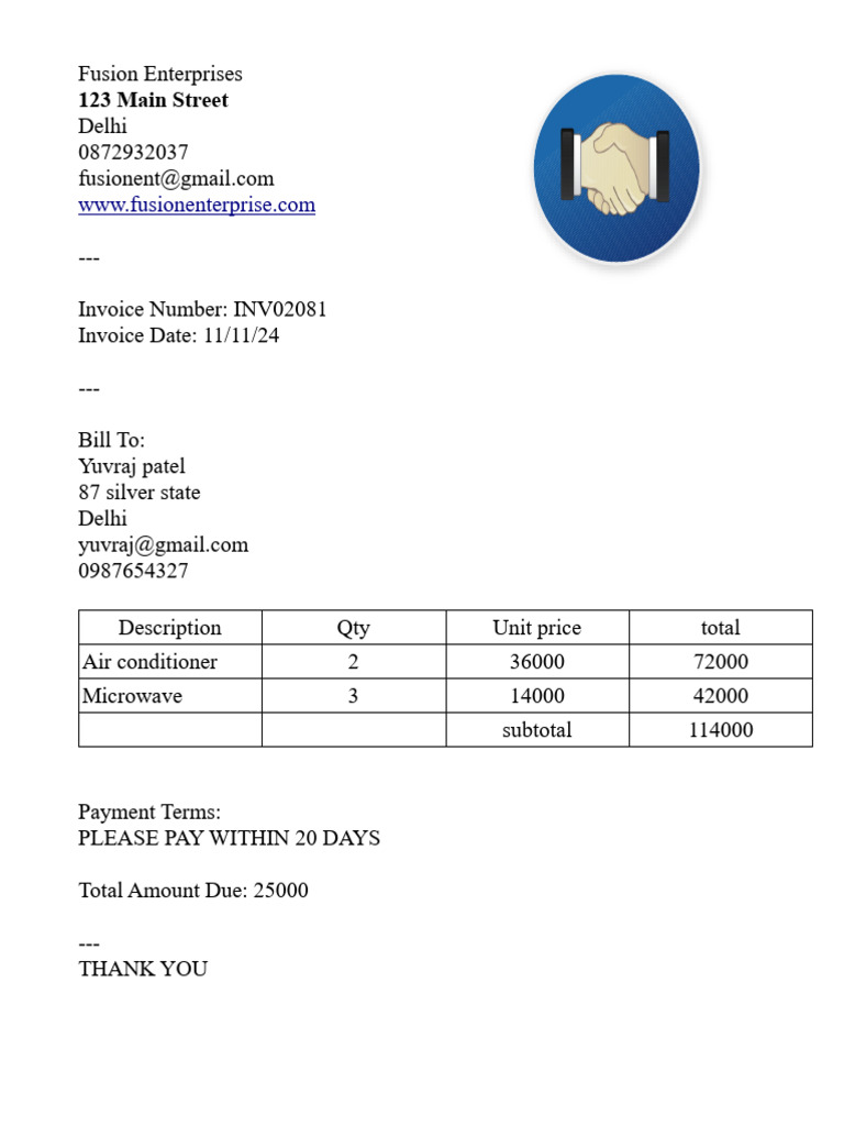 Free Invoice Template for Fusion Enterprises | PDF