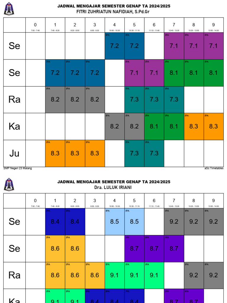 Jadwal Mengajar Perguru | PDF