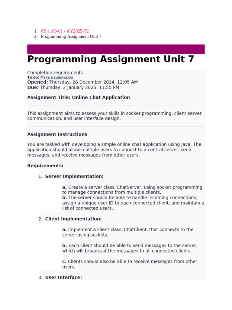 Programming Assignment Unit 7 | PDF | Network Socket | Port (Computer ... Programming Assignment Unit 7 | PDF | Network Socket | Port (Computer ...