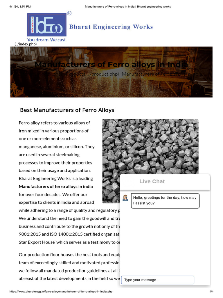 Manufacturers of Ferro Alloys in India _ Bharat Engineering Works | PDF | Alloy | Steel