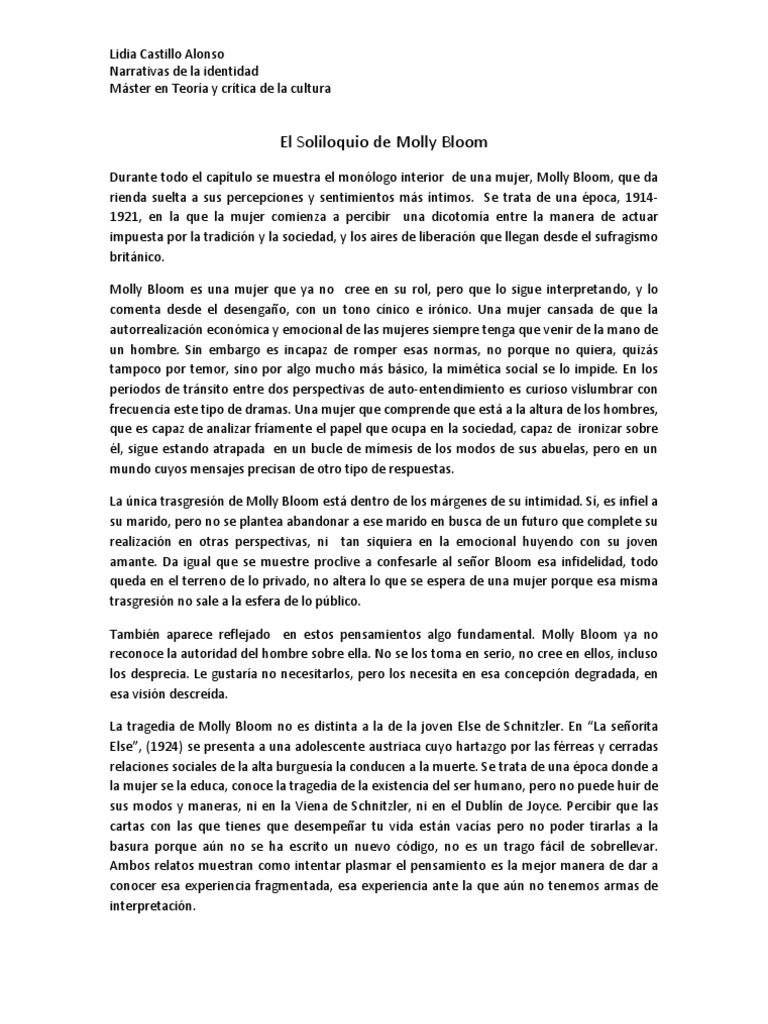 El Soliloquio de Molly Bloom | PDF | James Joyce | Mujer