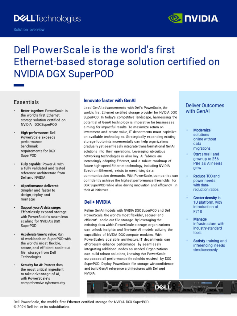 (R) Dell PowerScale, The World's First Ethernet Certified Storage For NVIDIA DGX SuperPOD | PDF ...