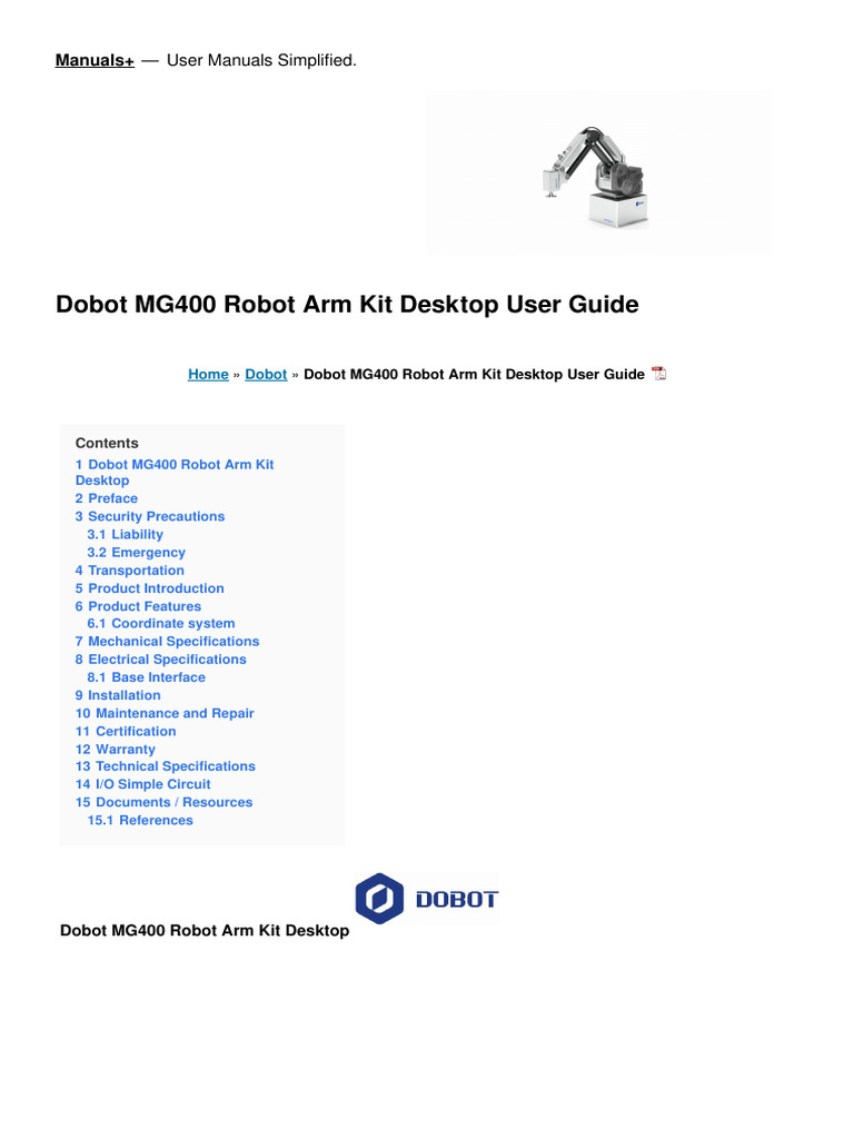mg400 Robot Arm Kit Desktop Manual | PDF | Power Supply | Safety