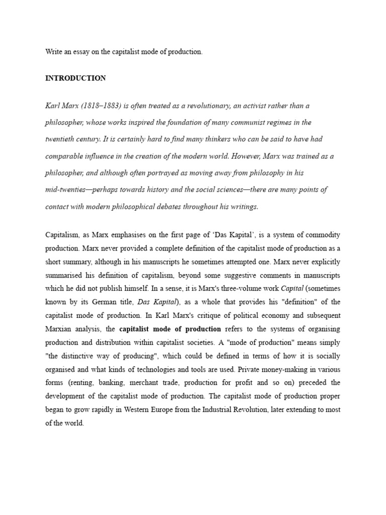 Write An Essay On The Capitalist Mode of Production | PDF | Capitalism ...