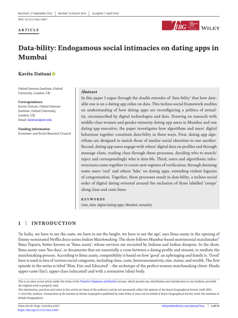 Trans Inst British Geog - 2024 - Dattani - Data Bility Endogamous ...