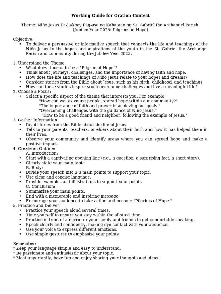 Oration Contest Guide: Niño Jesus Theme | PDF | Public Speaking | Jesus