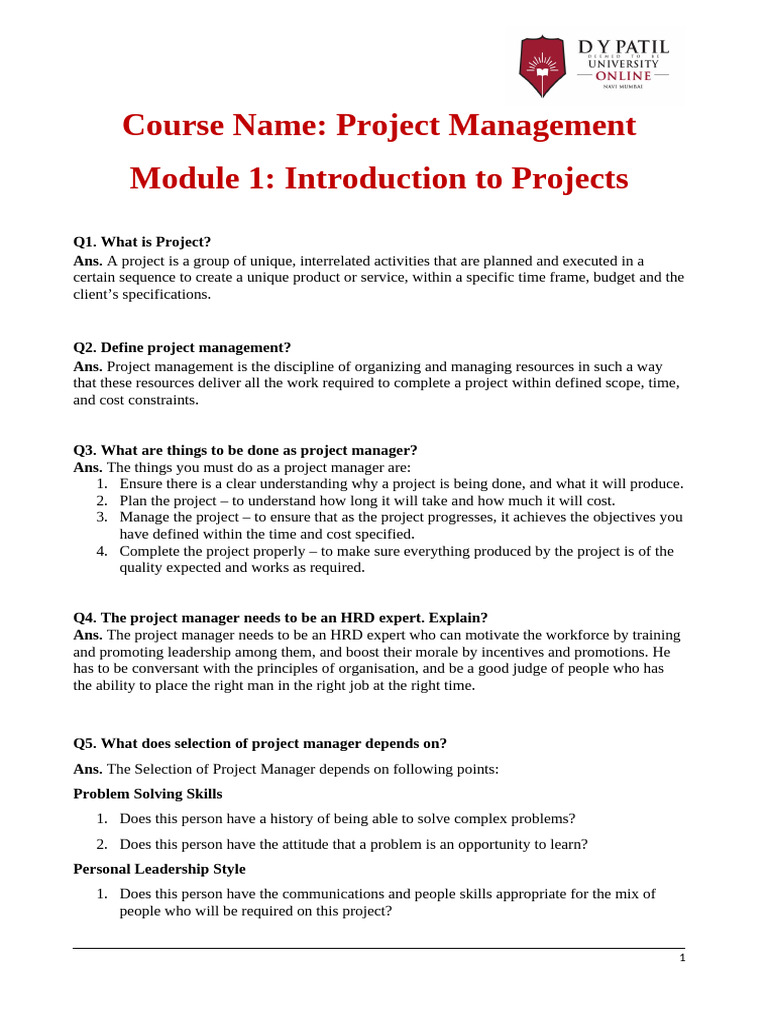 QAB Mod 1 Introduction To Projects | PDF | Project Management | Metadata