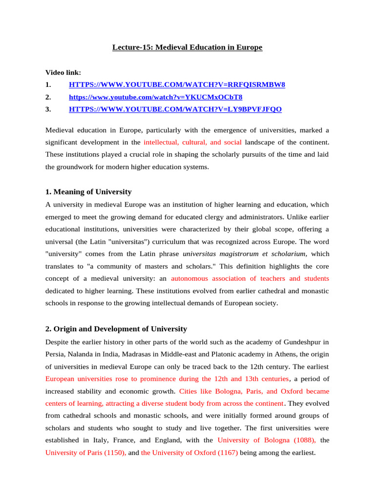 Lecture-15-Medieval Education in Europe | PDF | University