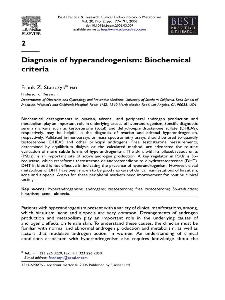Diagnosis of Hyperandrogenism - Biochemical Criteria | PDF ...