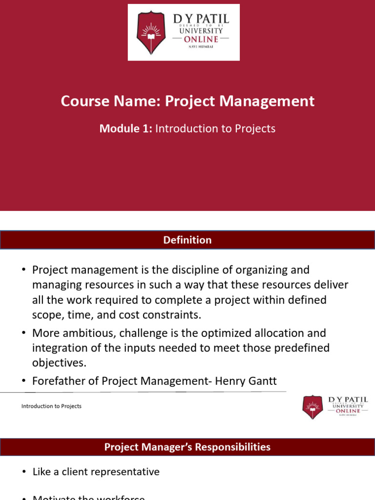 Mod 1 Introduction To Projects | PDF | Project Management | Business